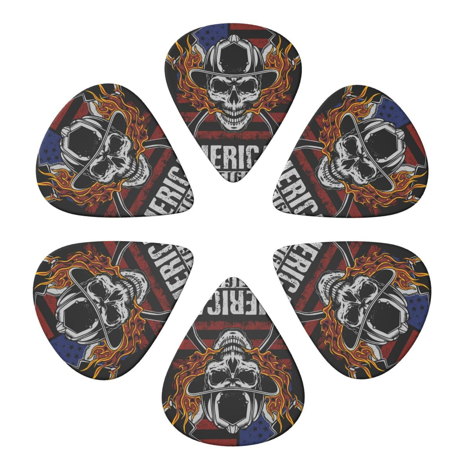 American Fire Fighter Skull Guitar Pick 6 Pack for Bass Acoustic ...
