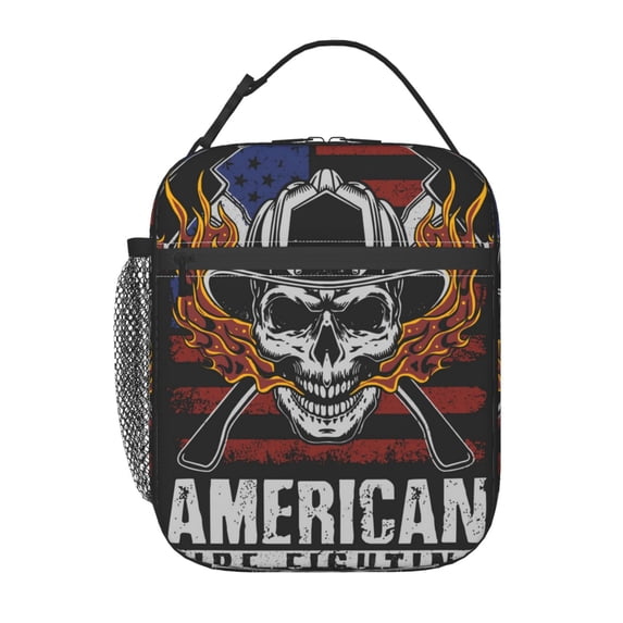 American Fire Fighter Skull Lunch Box Bag Insulated Lunchbox Reusable ...