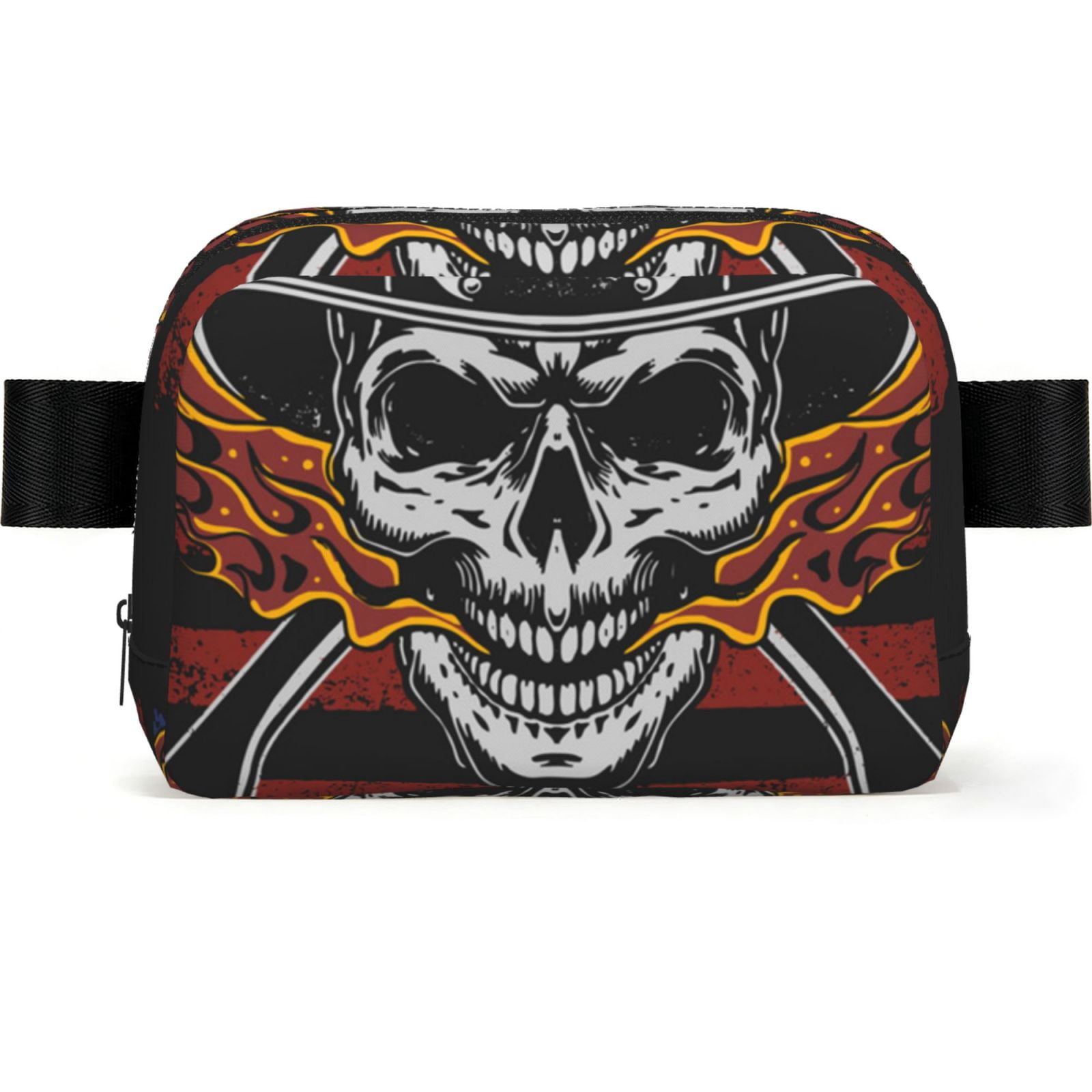 American Fire Fighter Skull Square Fanny Pack Fashion Belt Bag with ...