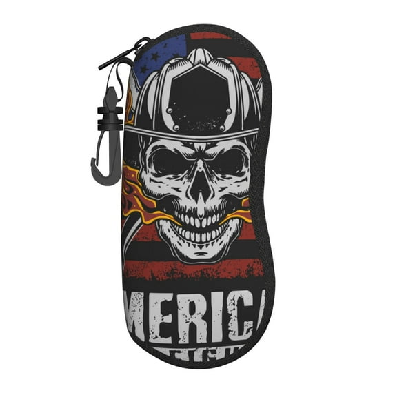 American Fire Fighter Skull Sunglasses Case Travel Zipper Eyeglass ...