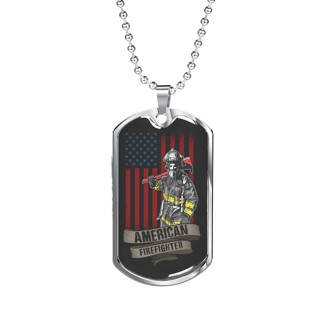 American Firefighter Stainless Steel or 18k Gold Dog Tag 24" Chain ...
