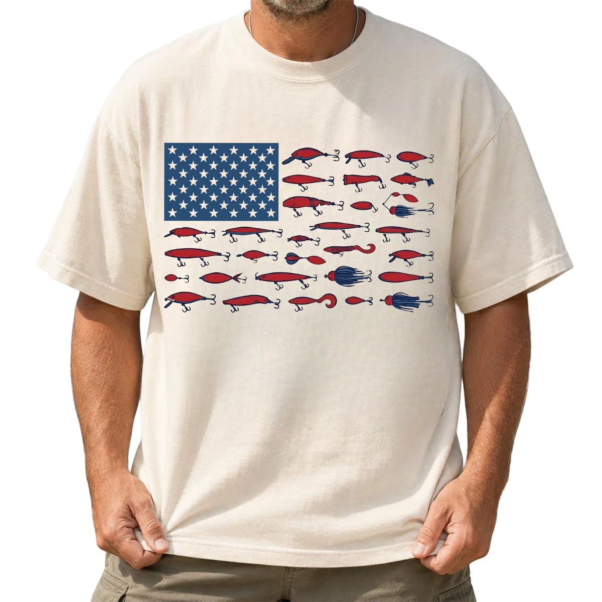 American Fishing Lure Flag Patriotic Angler Graphic Casual T-Shirt for ...
