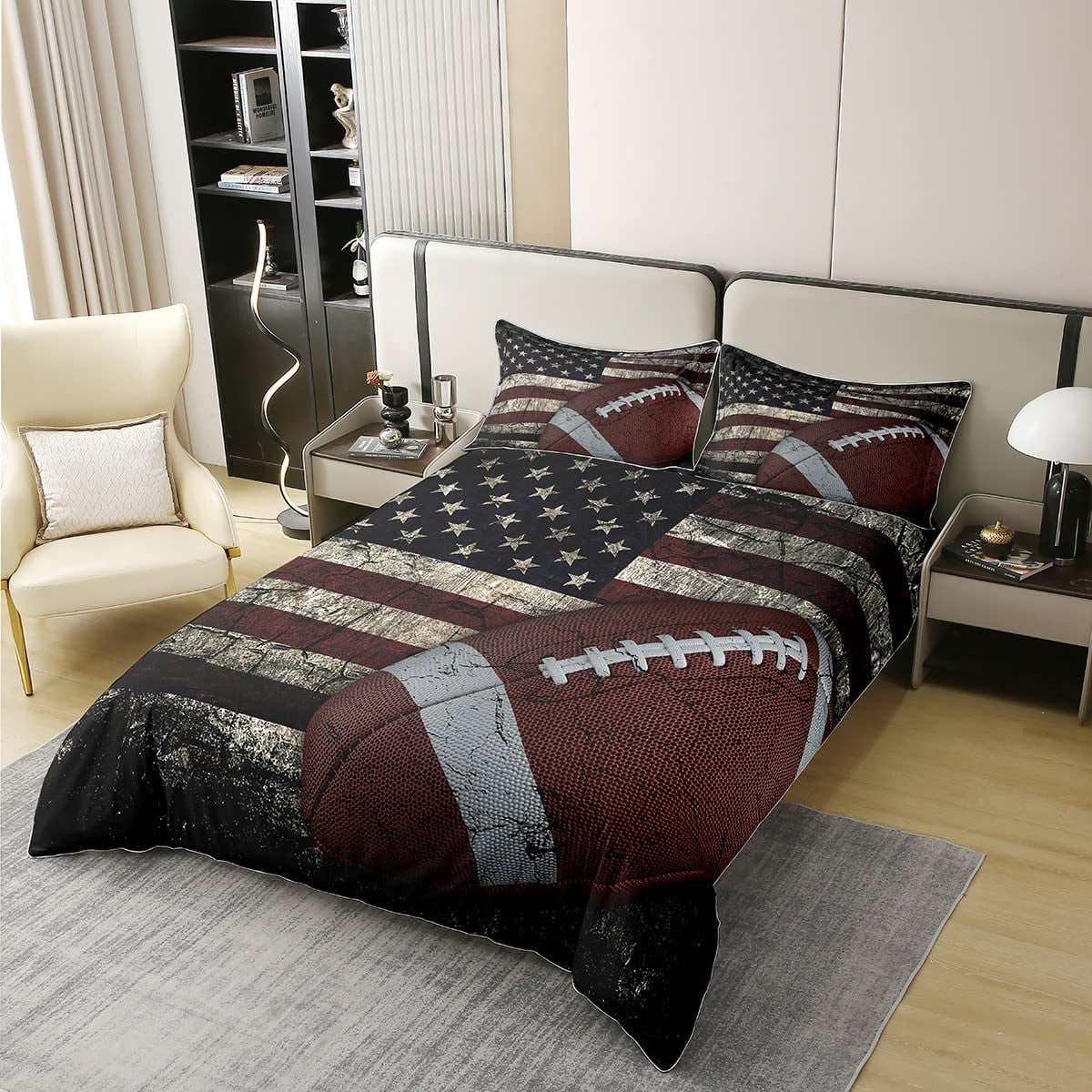 American Flag 100% Cotton Duvet Cover King, Football Comforter Cover ...