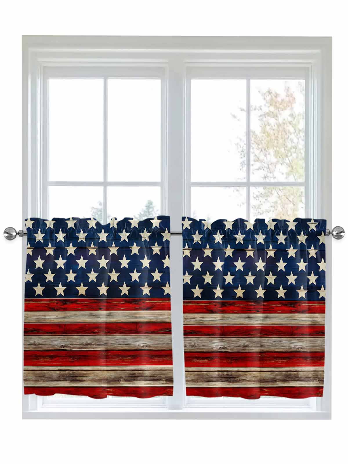 American Flag 2 Panel Kitchen Curtains for Small Windows, Vintage USA ...