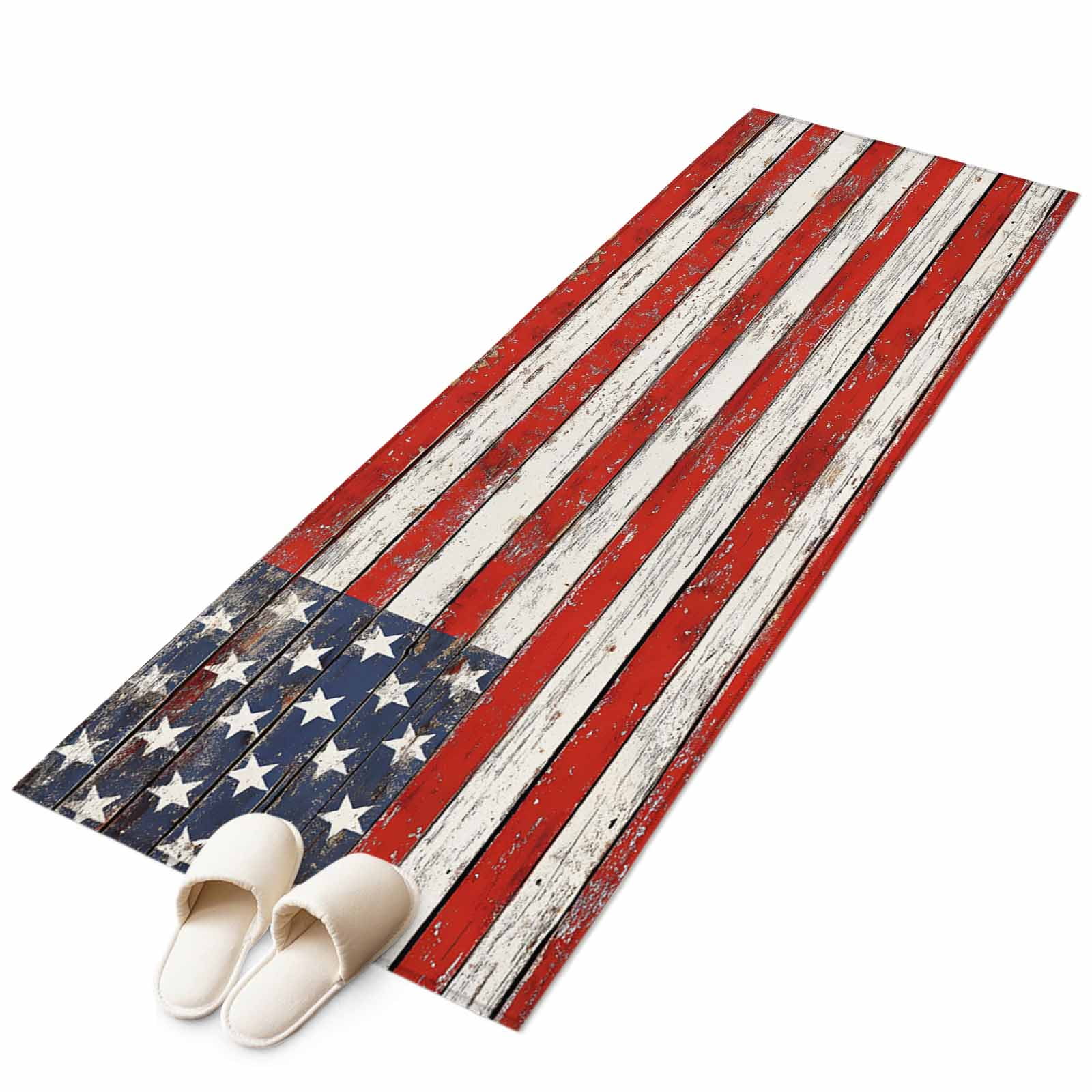 American Flag 2'x6' Runner Rug, Red Blue Star Stripes Rustic Farmhouse ...