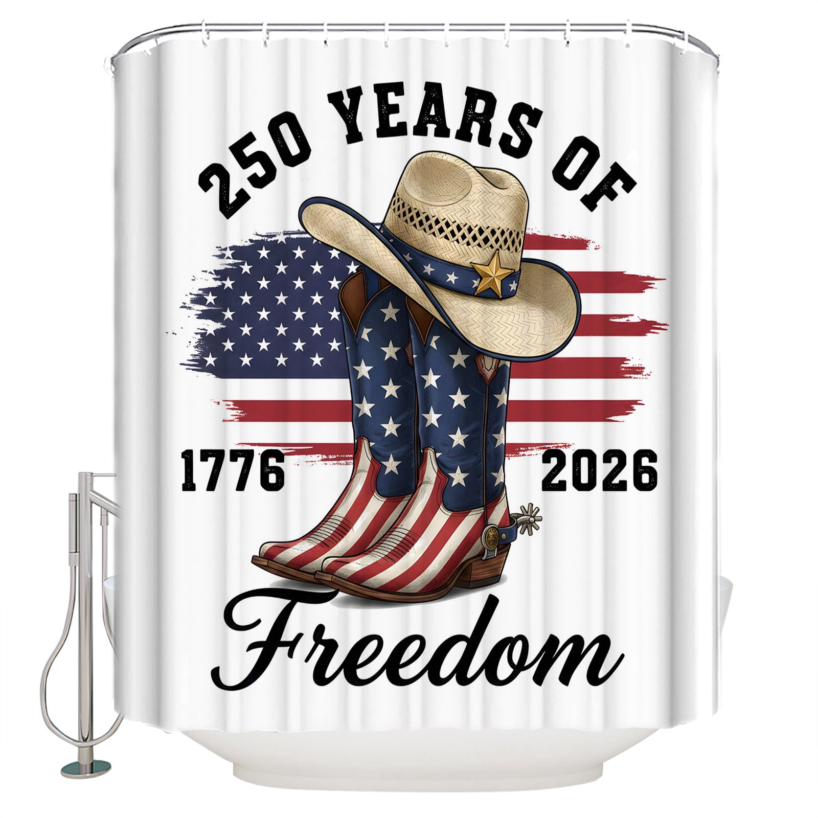 American Flag 250 Year Anniversary Bathroom Shower Curtains with 12 ...