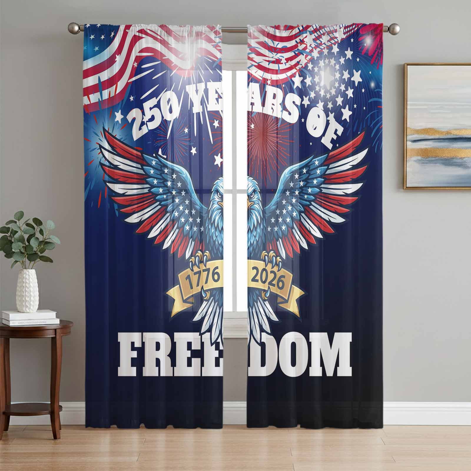 American Flag 250 Year Anniversary Sheer Curtains for Living Room ...