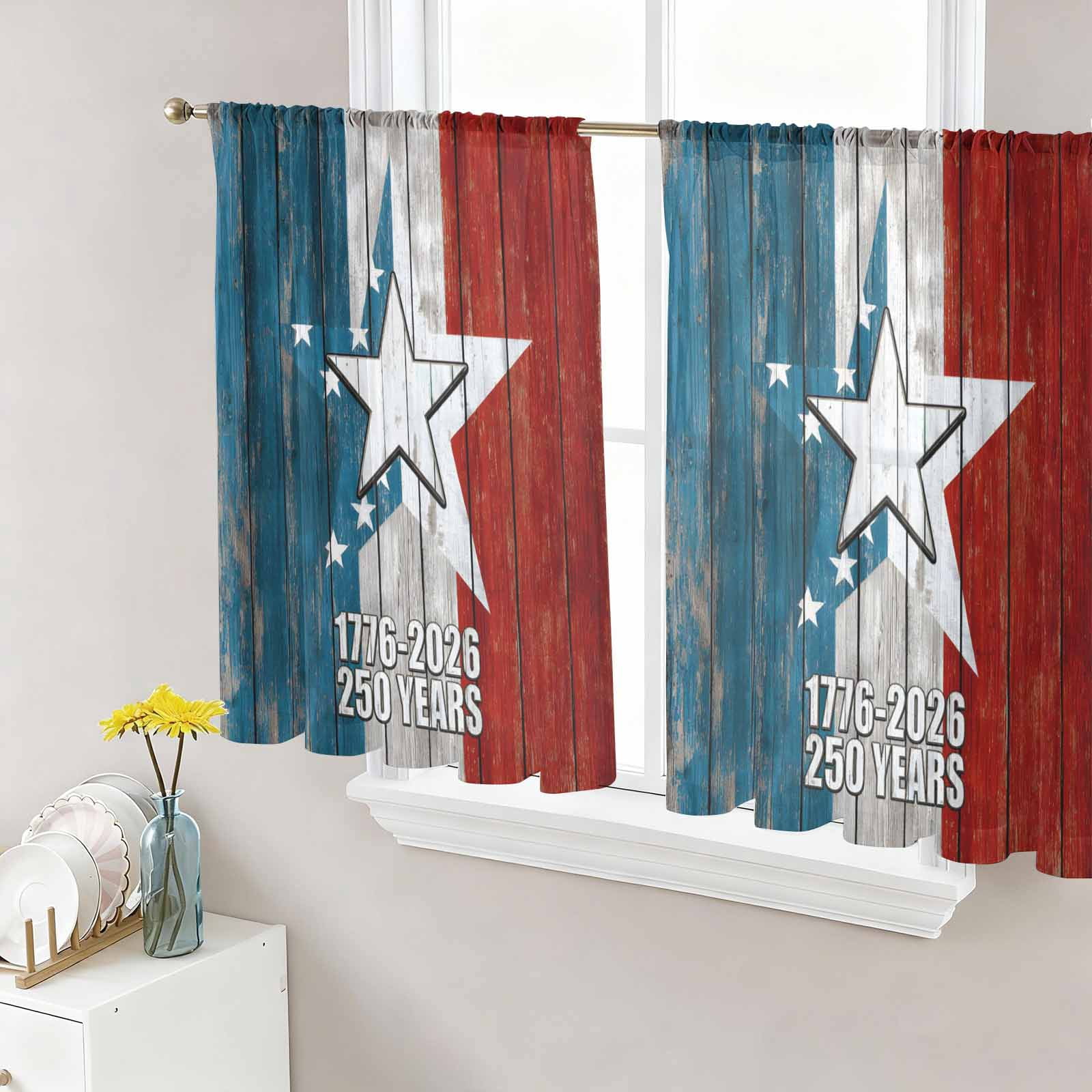 American Flag 250 Year Anniversary Sheer Curtains for Living Room ...