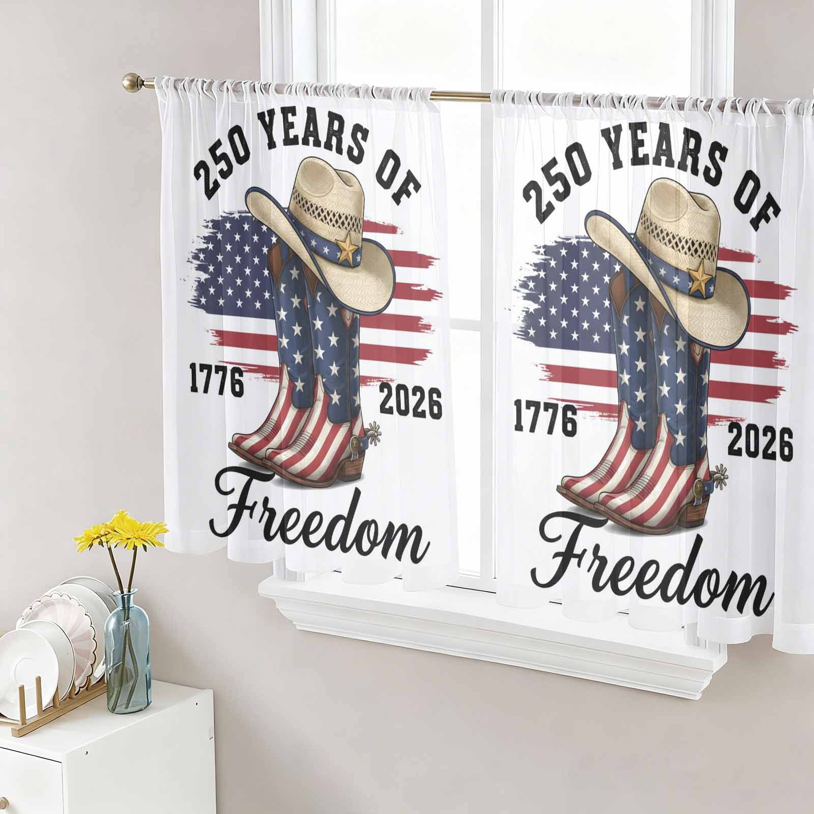 American Flag 250 Year Anniversary Sheer Curtains for Living Room ...
