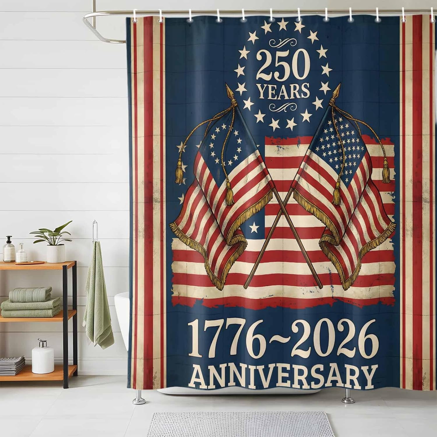 American Flag 250 Year Anniversary Waterproof Shower Curtains Set ...