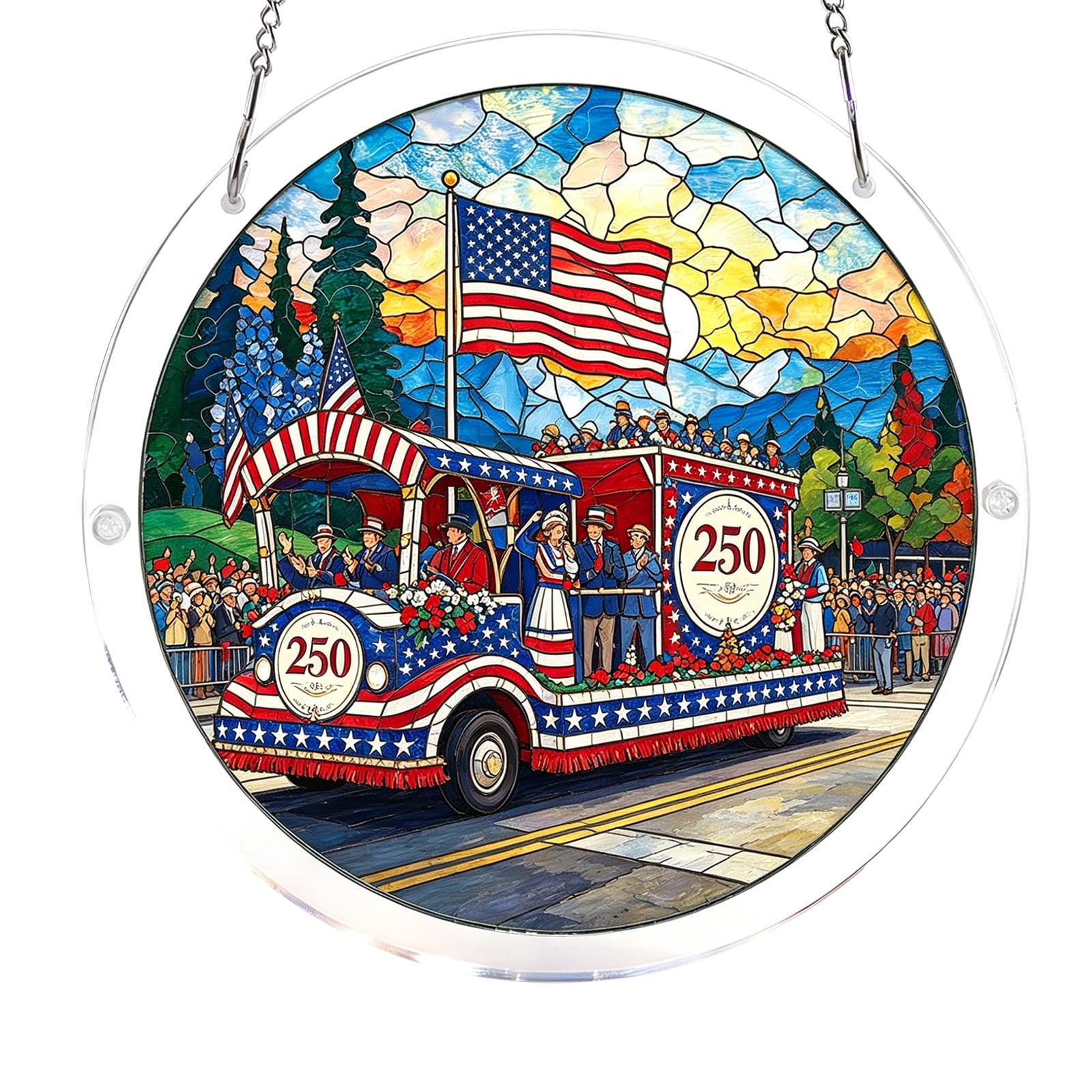 American Flag 250th Anniversary Stained Glass Style Hanging Suncatcher ...