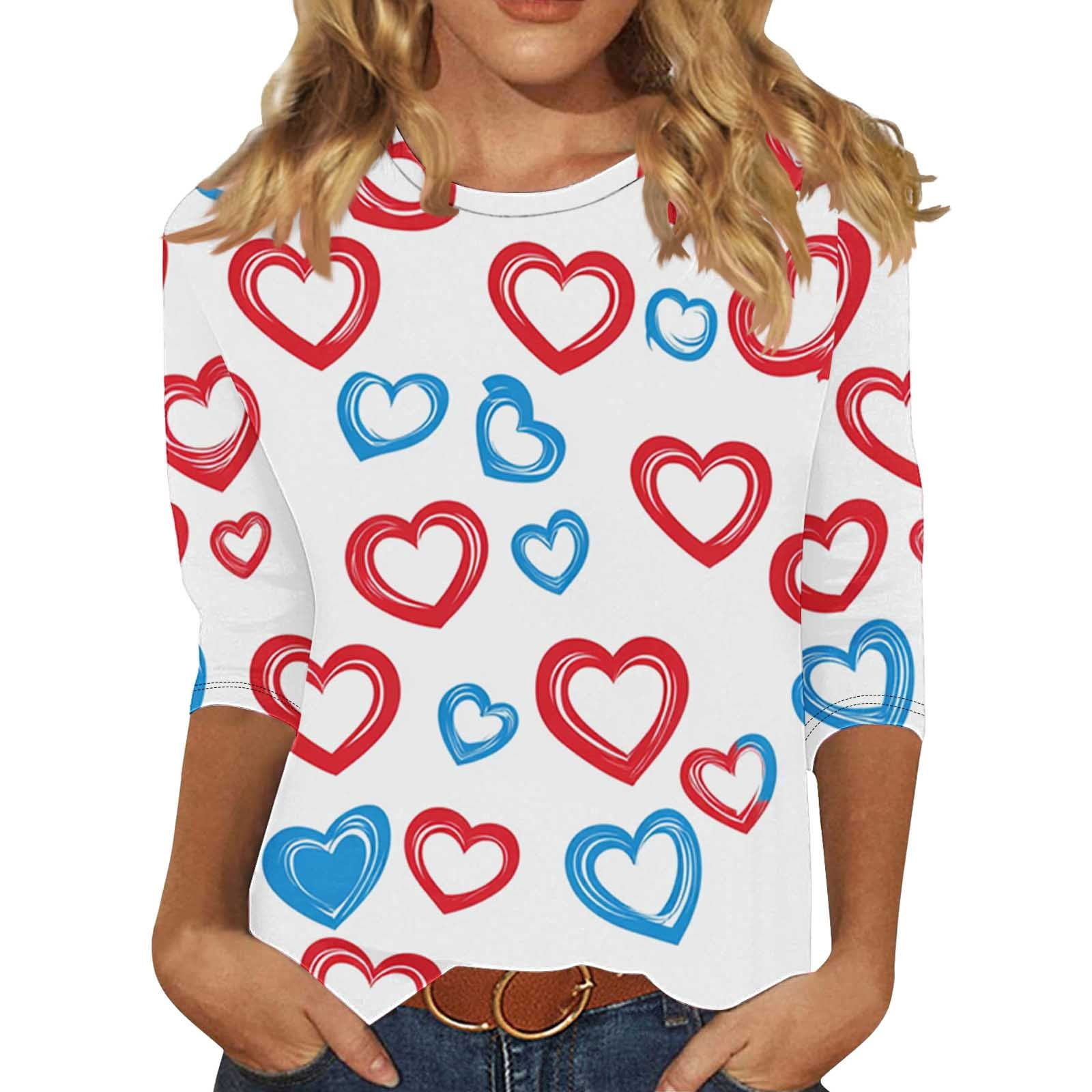 American Flag 3/4 Sleeve Tops for Women Basic Loose Crew Neck Going Out ...