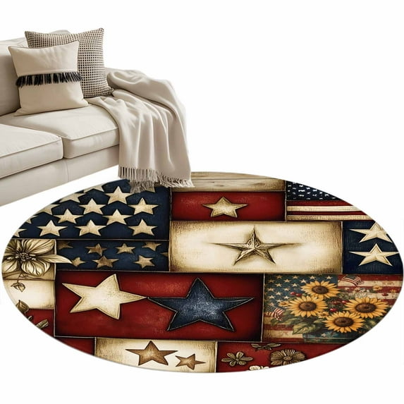 American Flag 3ft Area Rug, Texas Star Farmhouse Sunflowers Blue Red ...