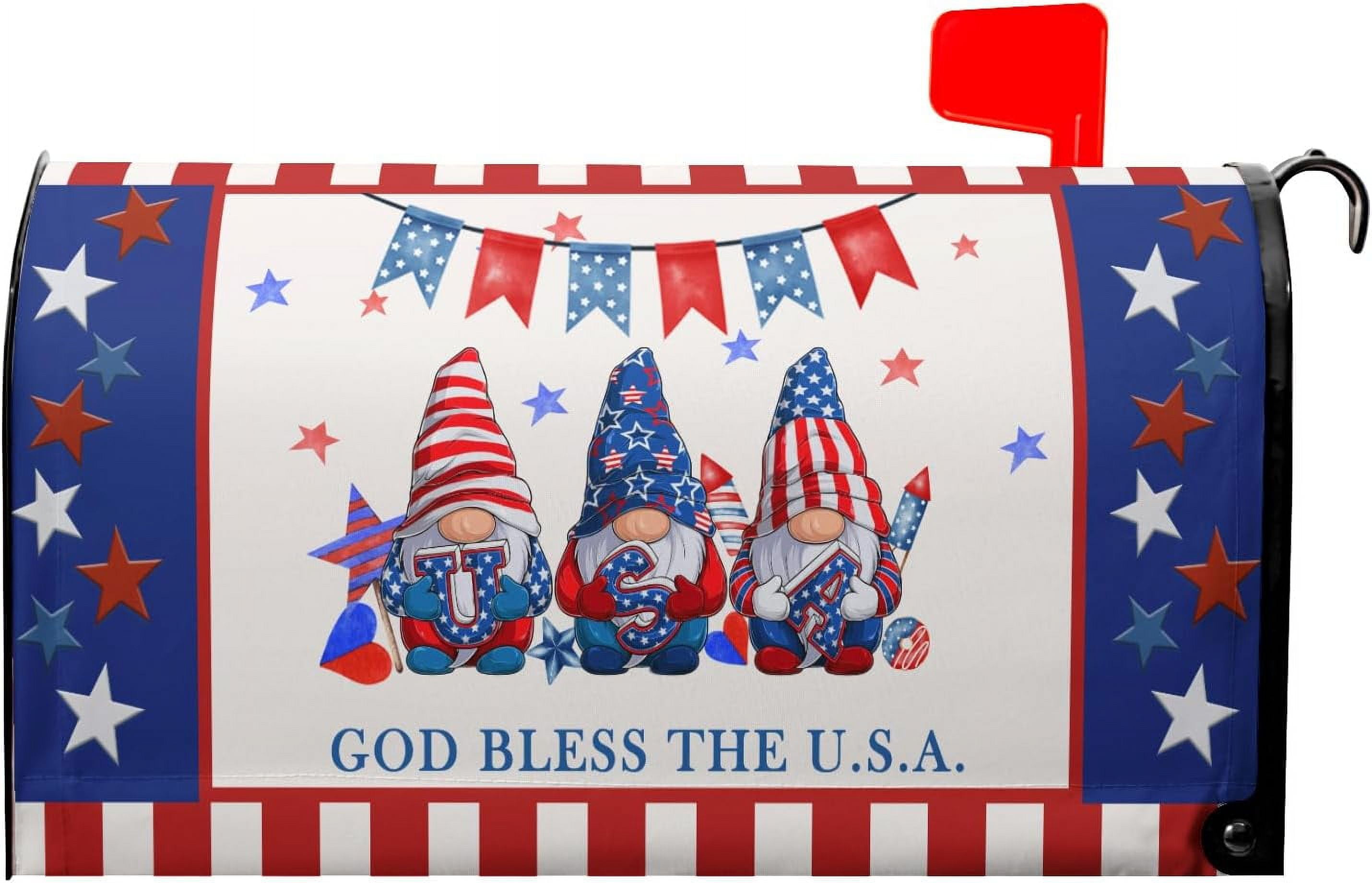 American Flag 4Th of July Mailbox Covers Magnetic Large Size 25.5x21in Patriotic Gnome Mailbox ...