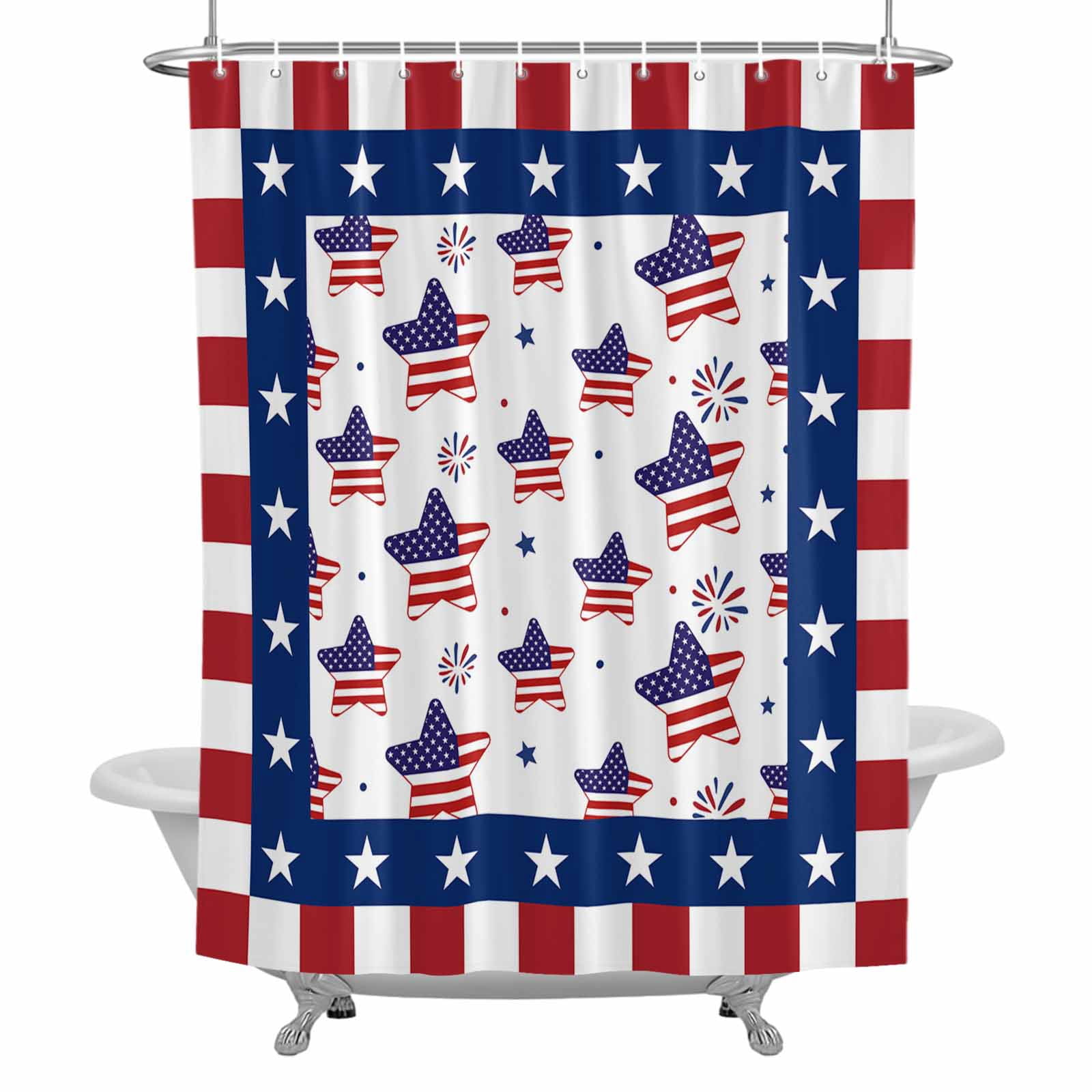 American Flag 4th of July Shower Curtain Set with Hooks, Red White Blue ...
