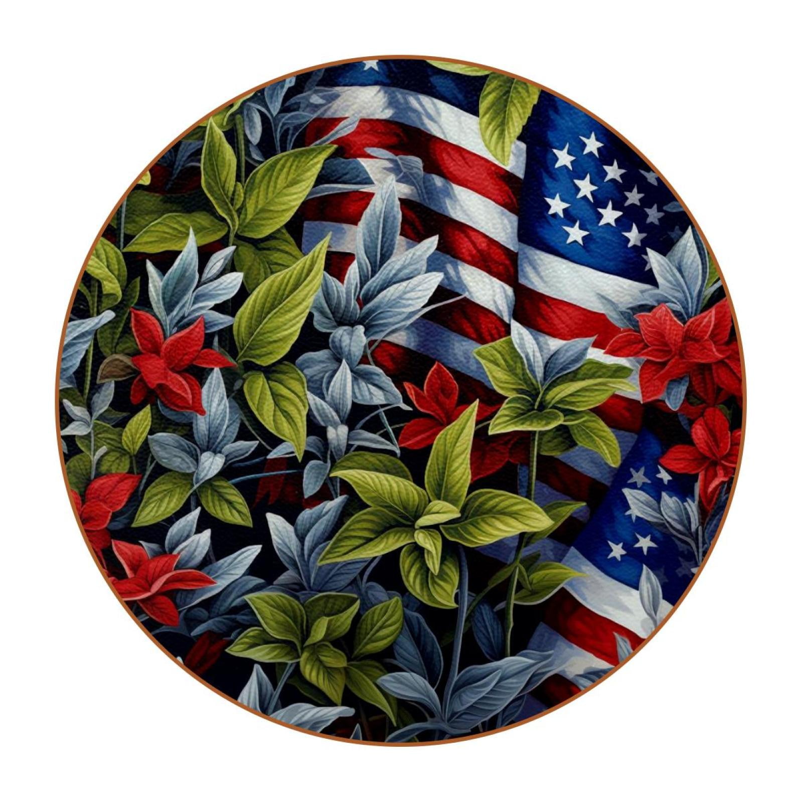 American Flag 6PCS Round Coasters, Microfiber Leather Drink Coasters ...