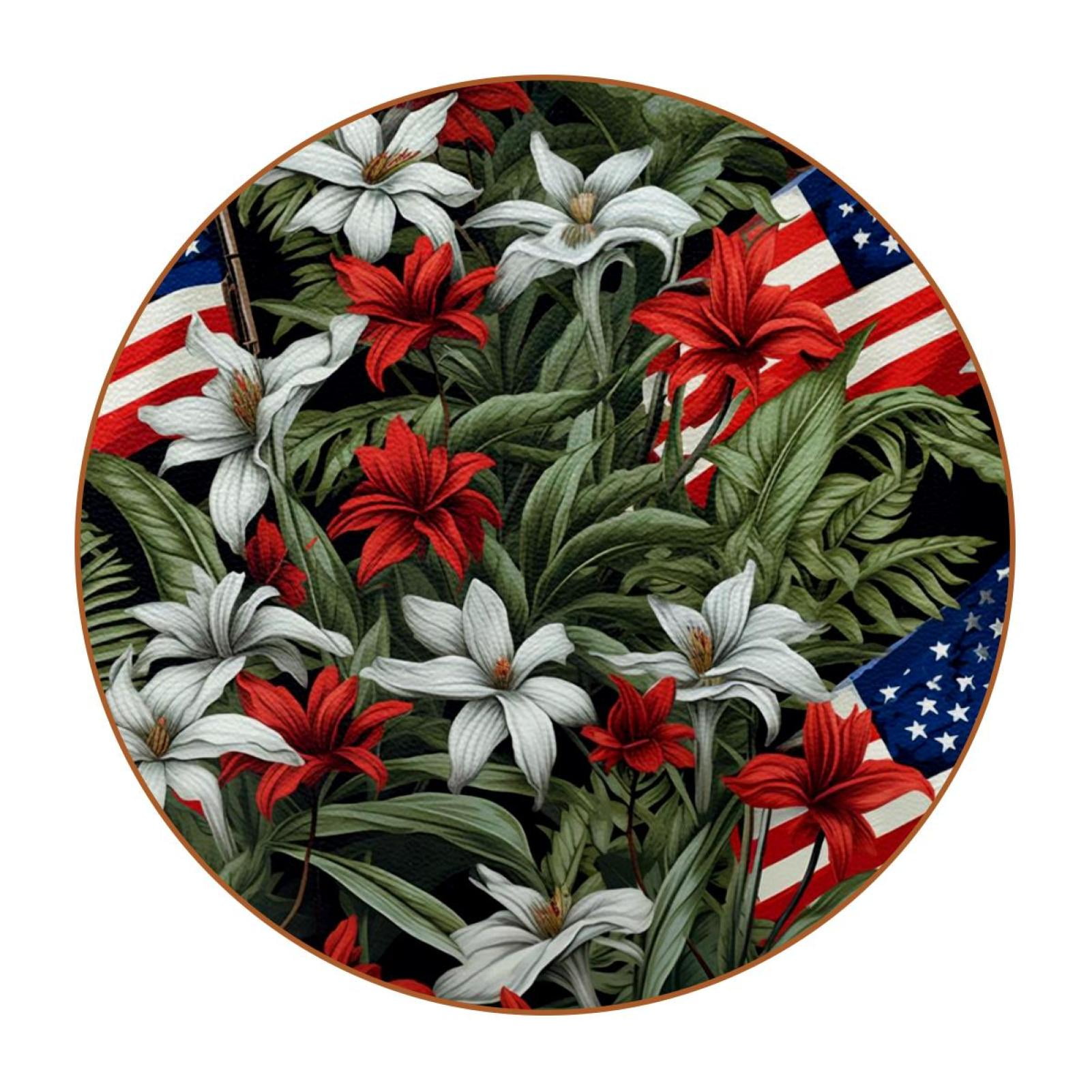 American Flag 6PCS Round Microfiber Leather Bar Coasters, 11x11 cm/4 ...