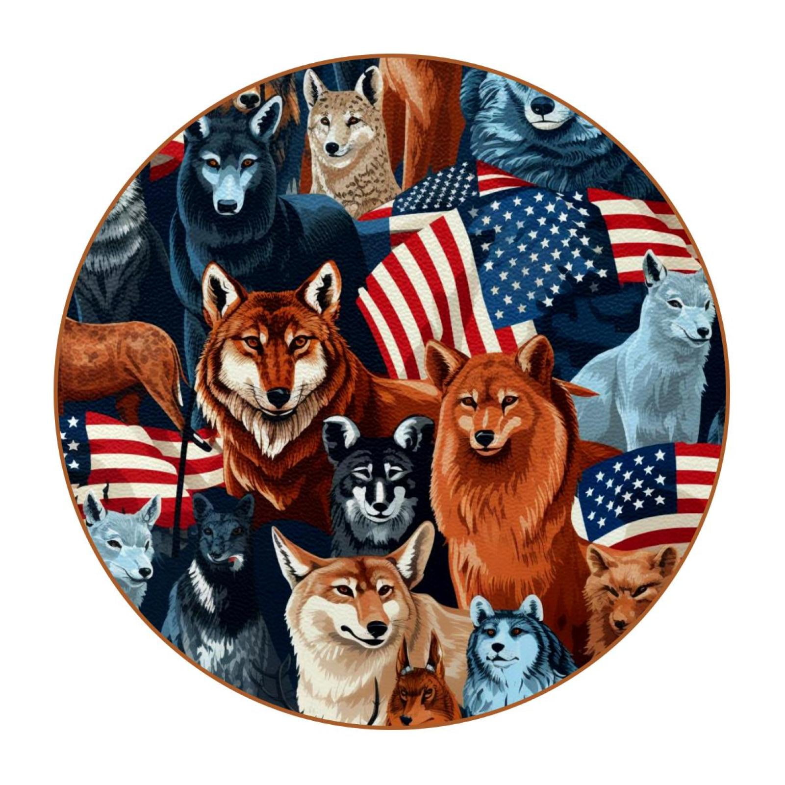 American Flag 6PCS Round Microfiber Leather Coasters, 11x11 cm/4.3x4.3 ...