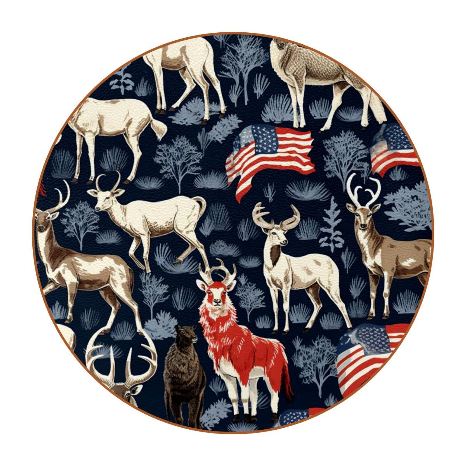 American Flag 6PCS Round Microfiber Leather Table Coasters Set, 11x11 ...