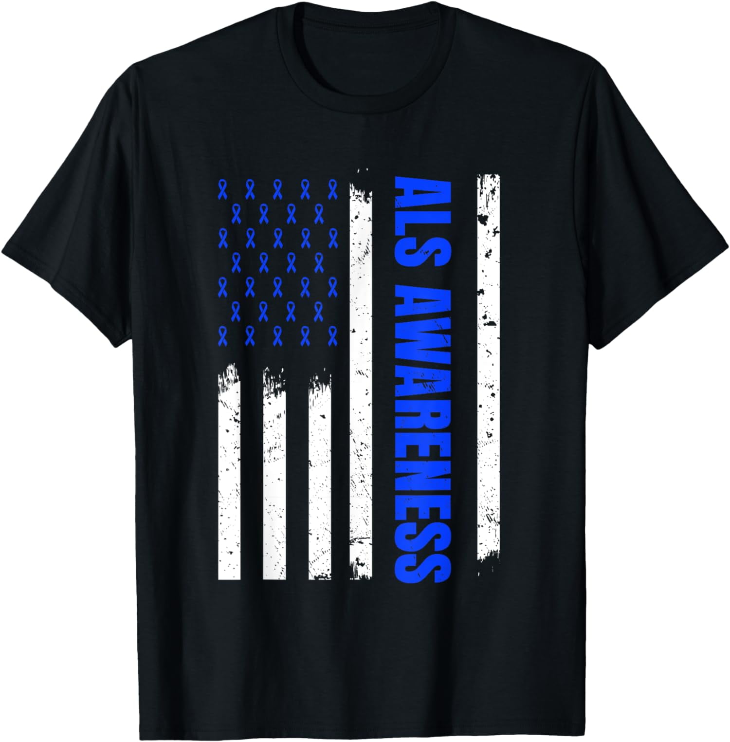 American Flag ALS Awareness Wear Blue Ribbons ALS USA T-Shirt - Walmart.com