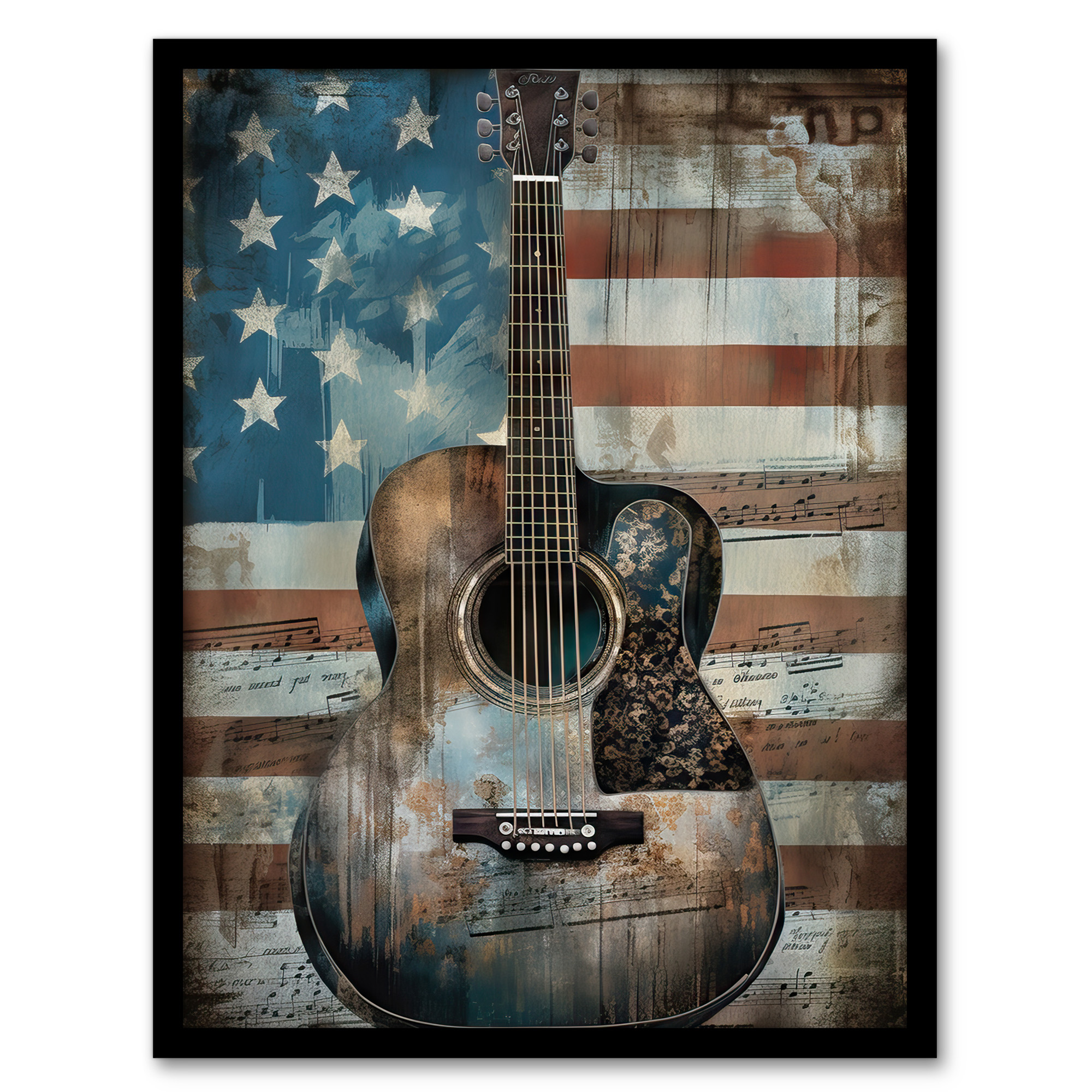 American Flag Acoustic Guitar Acrylic Artwork Americana Music Painting ...