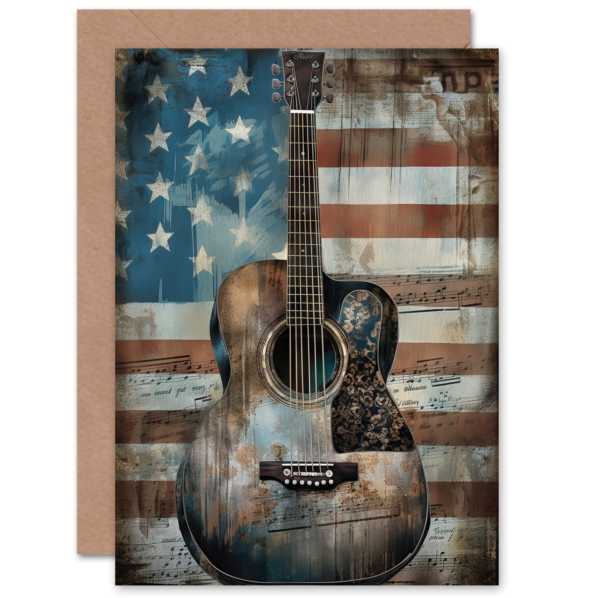 American Flag Acoustic Guitar USA for Him or Her Man Woman Birthday ...