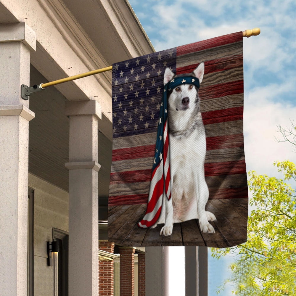 American Flag Alaskan Dog Proud Patriotic 4th of july House Flag (29 ...