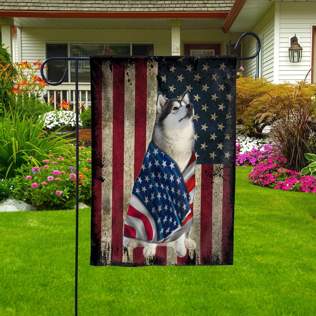 American Flag Alaskan Dog Wearing Flag American Patriot Patriotic 4th ...
