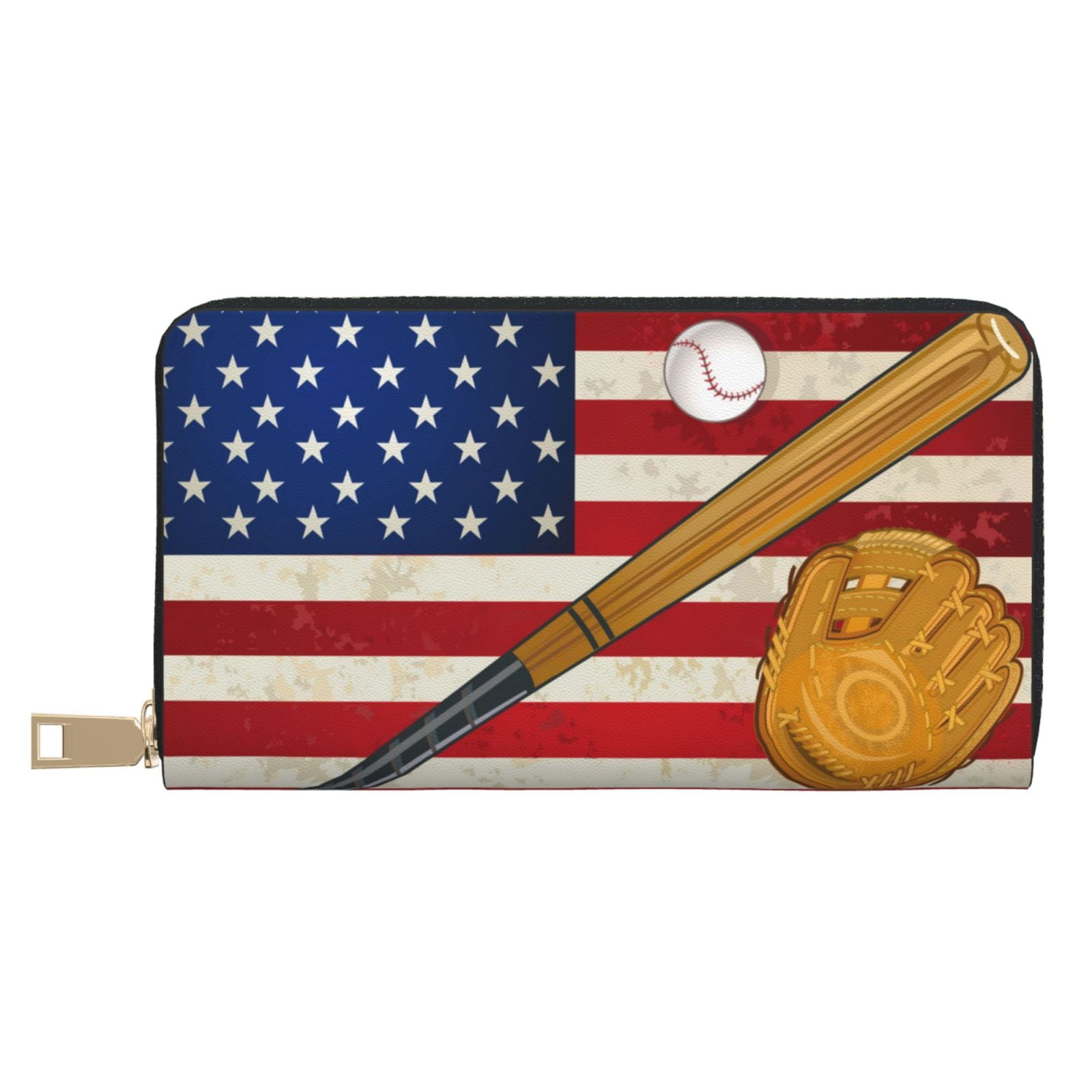 American Flag And Baseball Wallet Women, Leather Bifold Multi Card ...