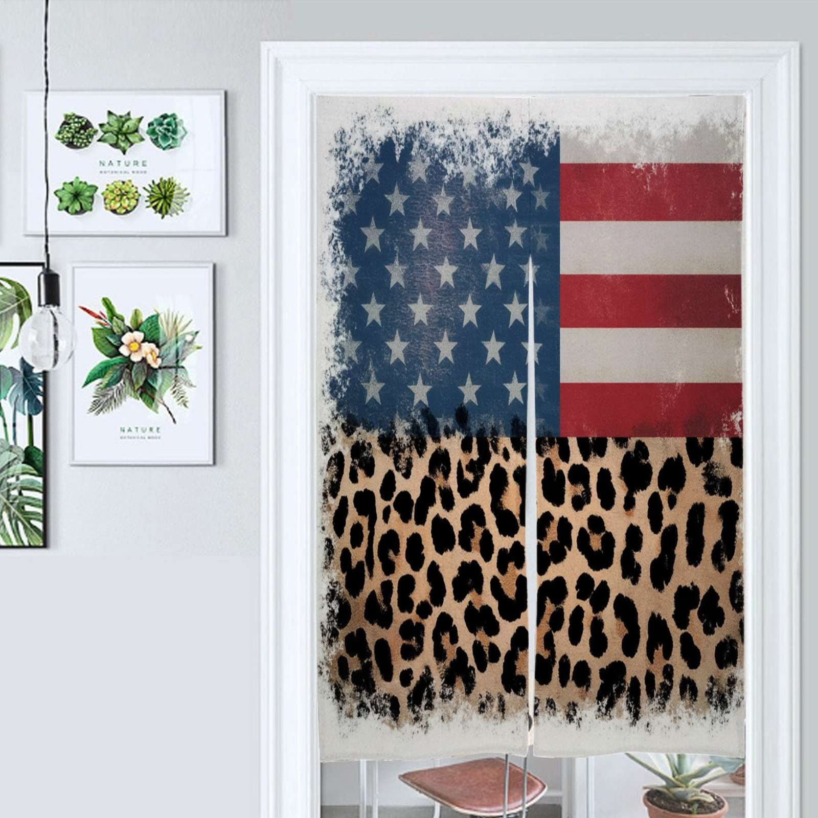 American Flag And Leopard Print Pattern Door Curtain Nordic Living Room ...