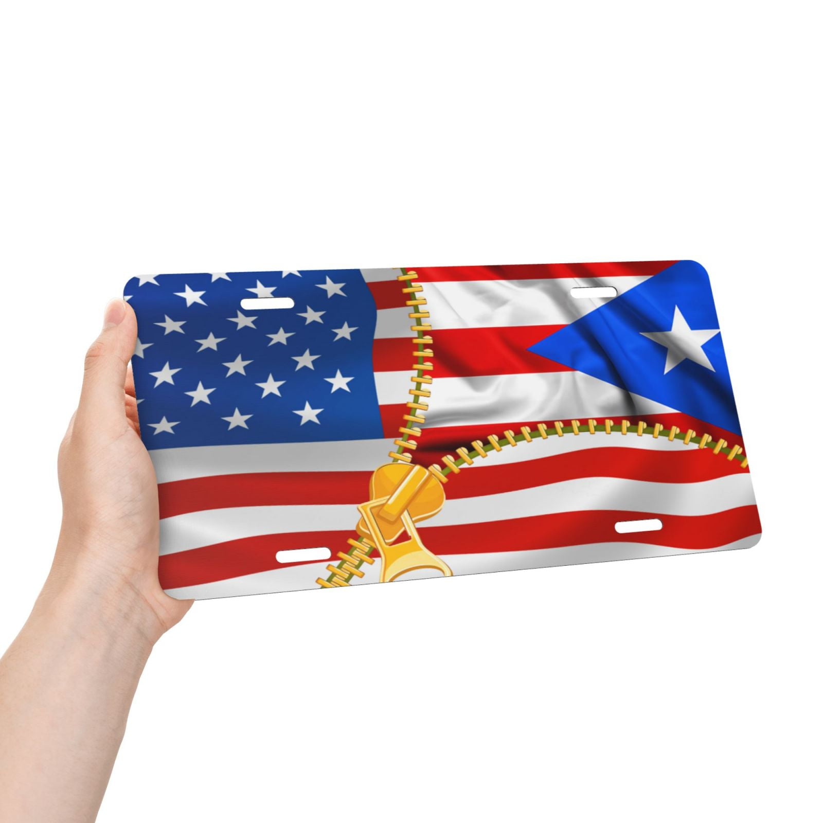 American Flag And Puerto Rico Flag Car Aluminum Front License Plate ...