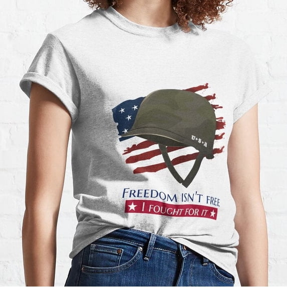 American Flag And Us Military Helmet Veterans Day Classic T-Shirt ...
