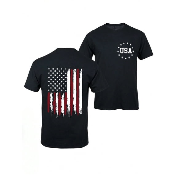 American Flag And Usa Logo Men's Printed Cotton T-Shirt, Y2K Style ...