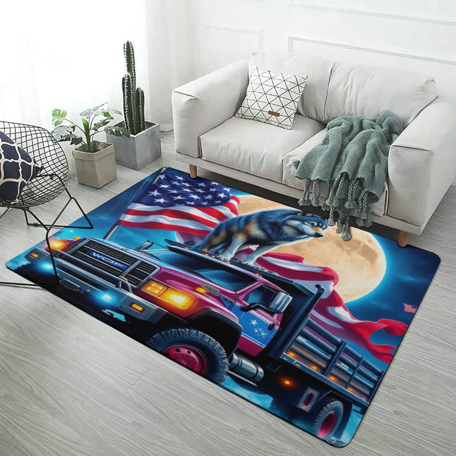 American Flag And Wolf Truck Art Carpet Rug for Home Living Room ...