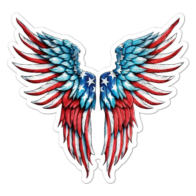 American Flag Angel Wings Sticker Indoor Outdoor Phone Decal Water ...