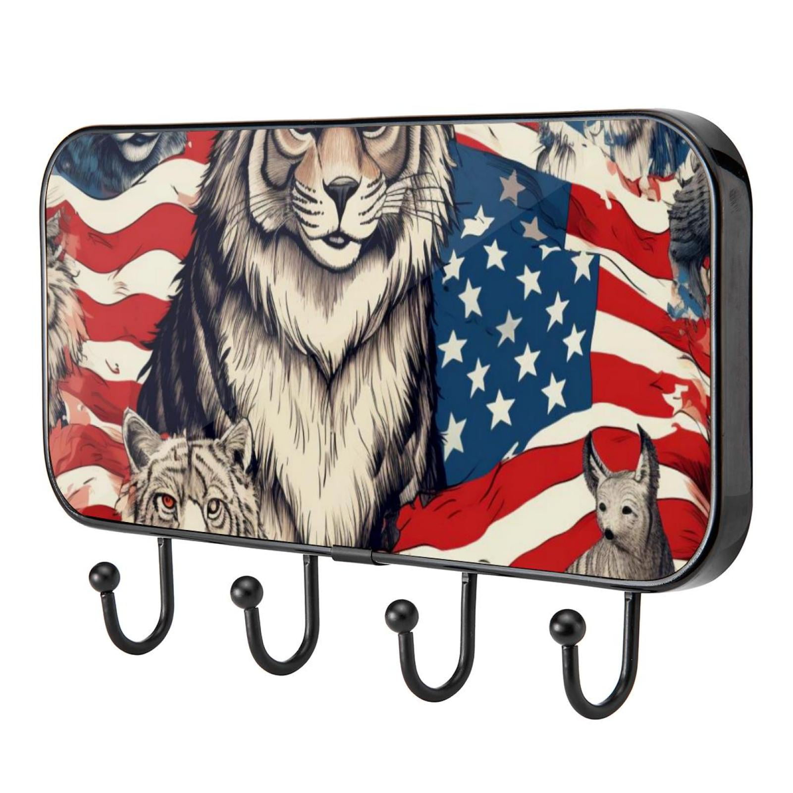 American Flag Animal Self Adhesive Towel Coat Wood Iron Hooks for Home Keys Door Outdoor Home ...