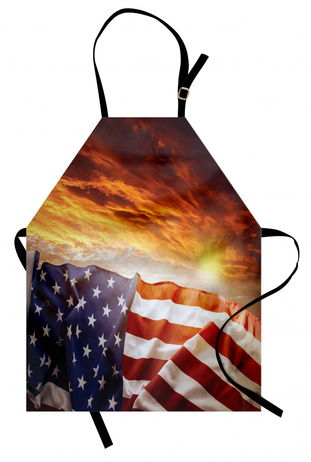 American Flag Apron Flag in front of Sunset Sky with Horizon America ...