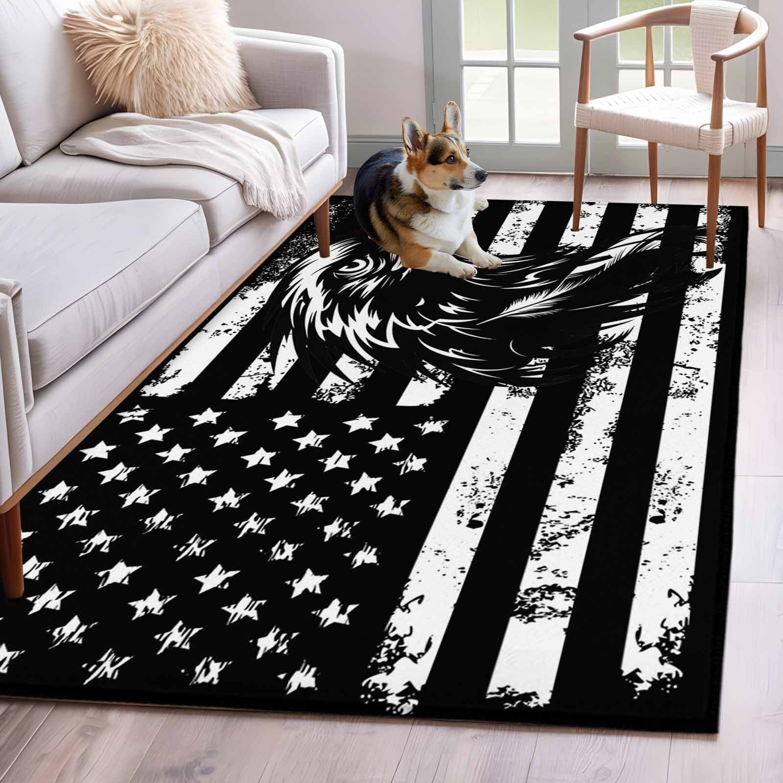 American Flag Area Rug 3x5 Washable Rug Non Slip Black US Flag Eagle ...