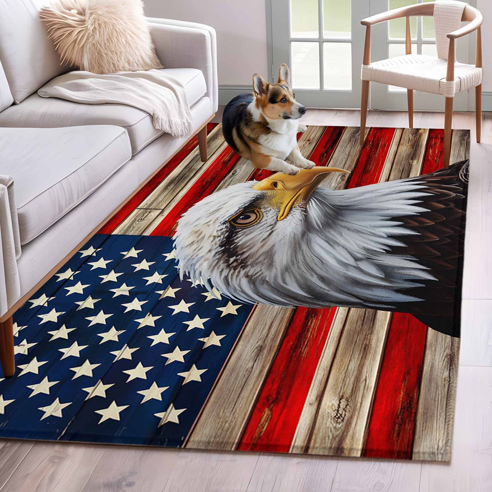 American Flag Area Rug 3x5 Washable Rug Non Slip Eagle Blue Red USA ...