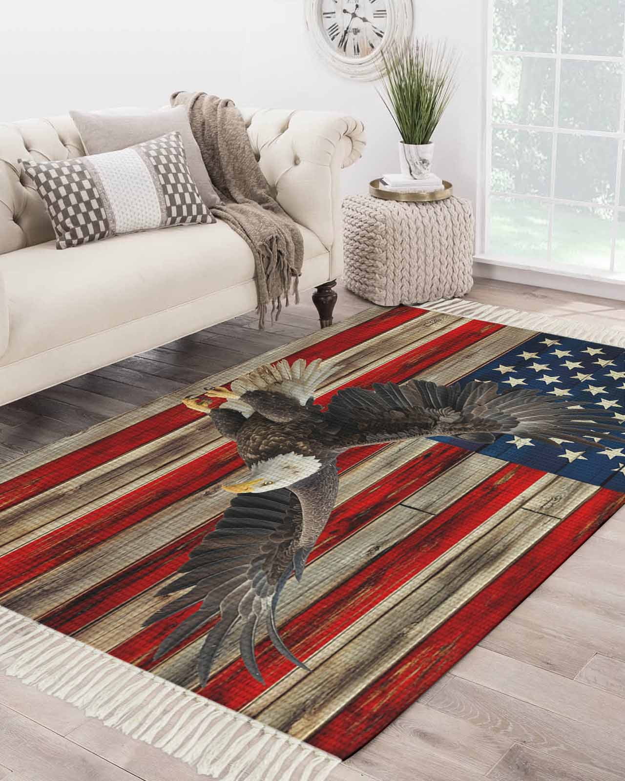 American Flag Area Rug 4x6 Living Room Rug with Tassel Woven Cotton ...