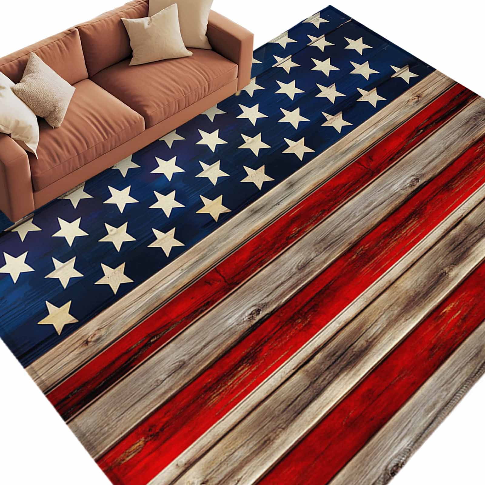 American Flag Area Rugs Collection 8'x10', Vintage USA Flag Wooden Non ...