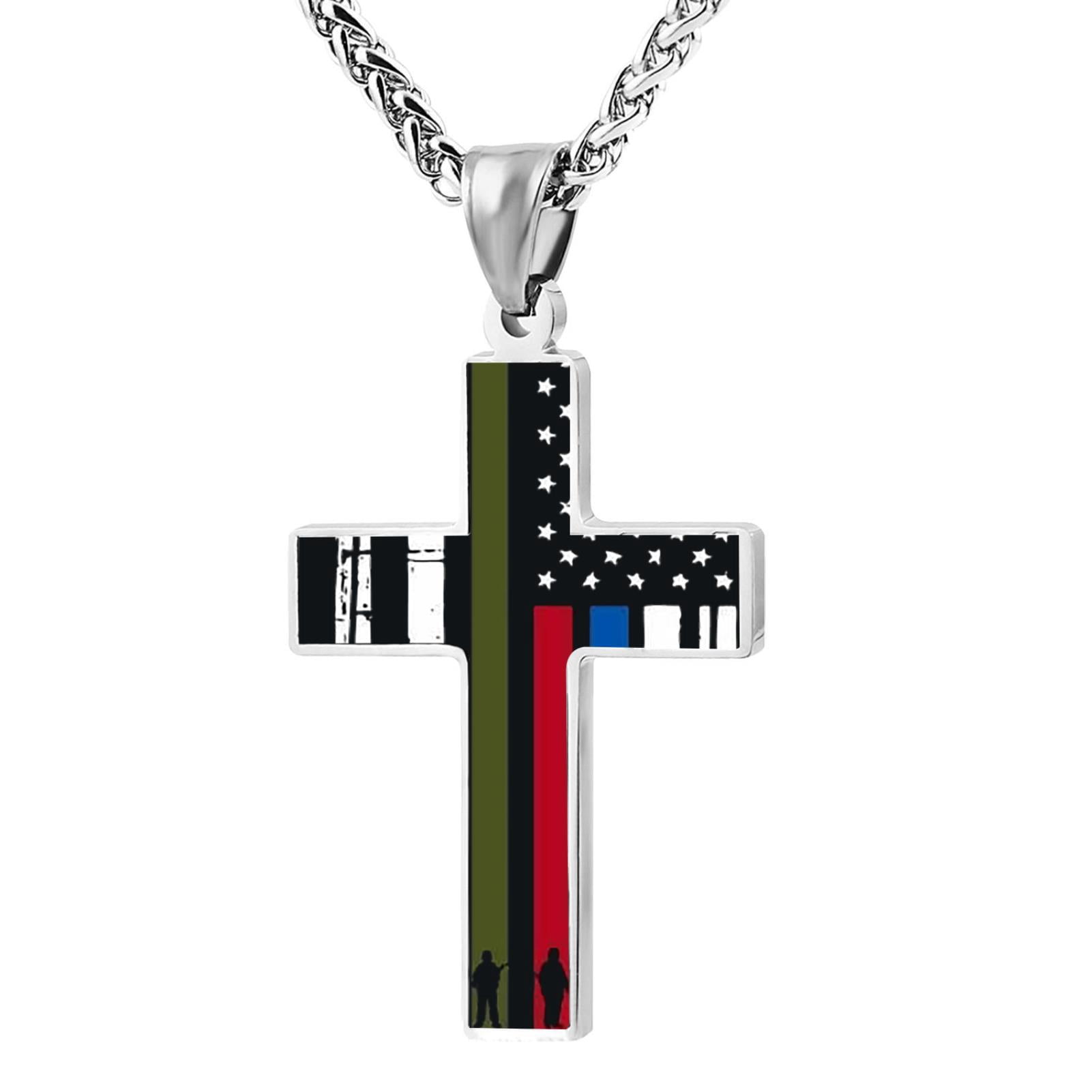 American Flag Army soldier Cross Pendant Necklace Christian Religious ...