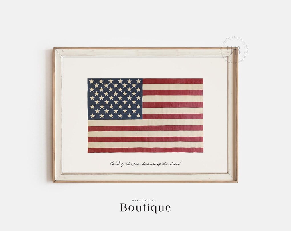 American Flag Art Print With Land Of The Free Because Of The Brave ...