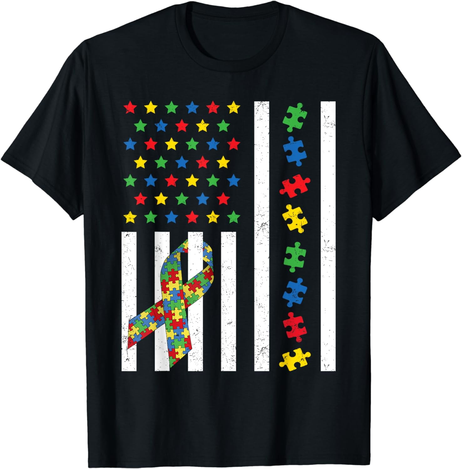 American Flag Autism Awareness Support Neurodiversity Women T-Shirt ...