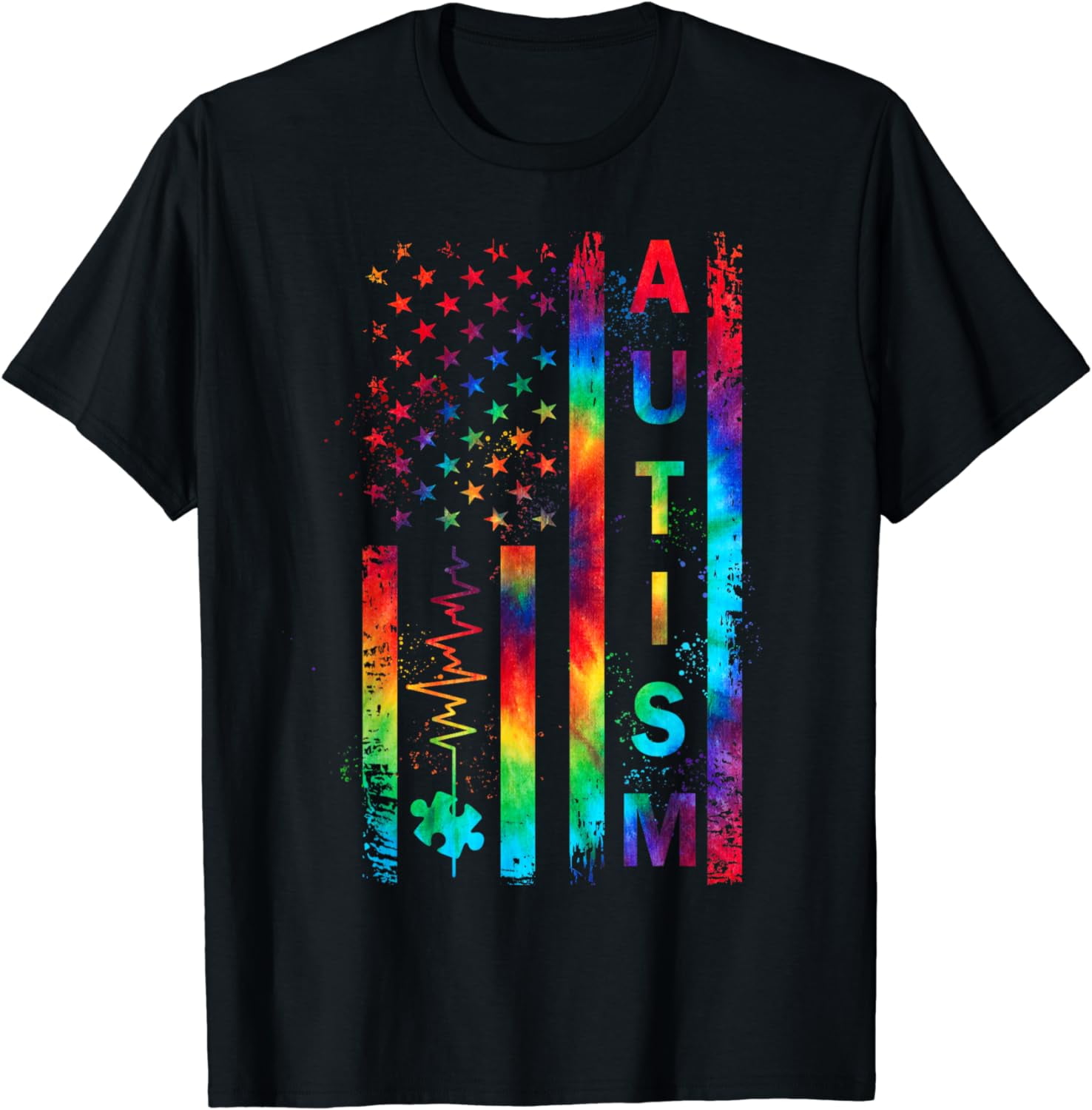 American Flag Autism Awareness Teacher Mom Support Tie Dye T-Shirt ...