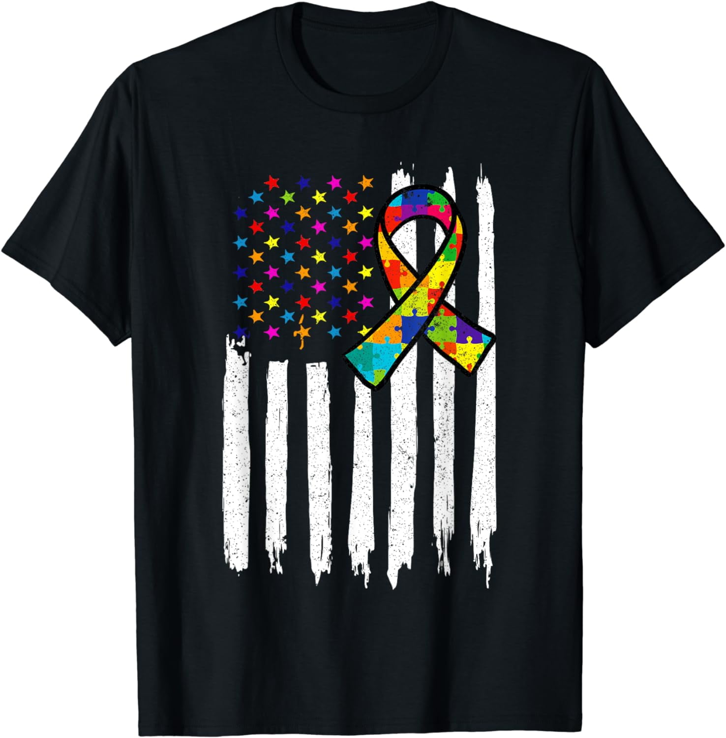 American Flag Autism Shirt Autism Ribbon Autistic American T-Shirt ...