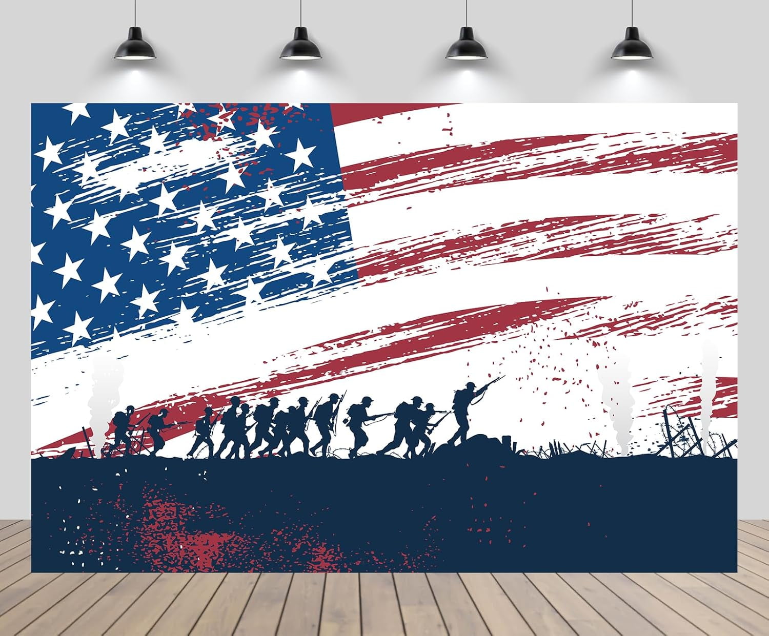 American Flag Backdrop Army Soldiers Fighting in War Memorial Day ...