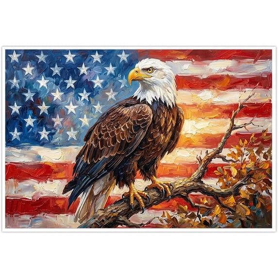 American Flag Bald Eagle Canvas Wall Art Patriotic Oil Painting Style ...