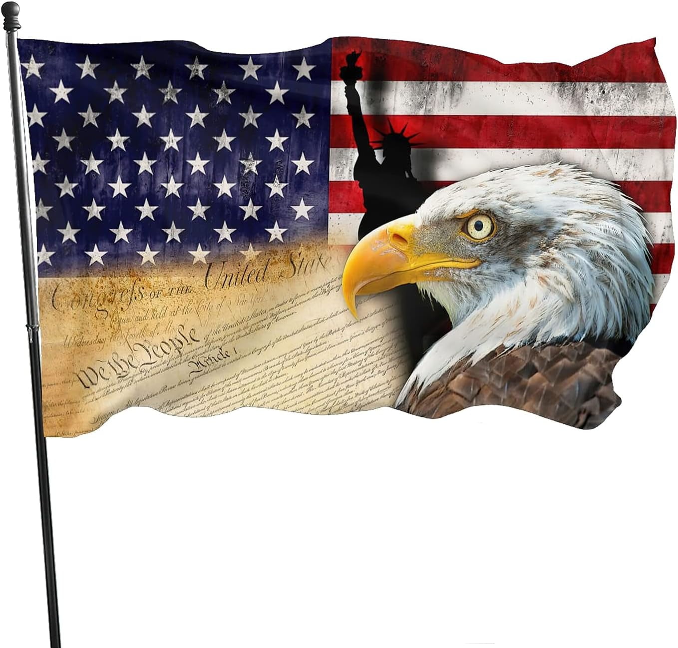 American Flag Bald Eagle Constitution And Statue Of Liberty, Freedom ...