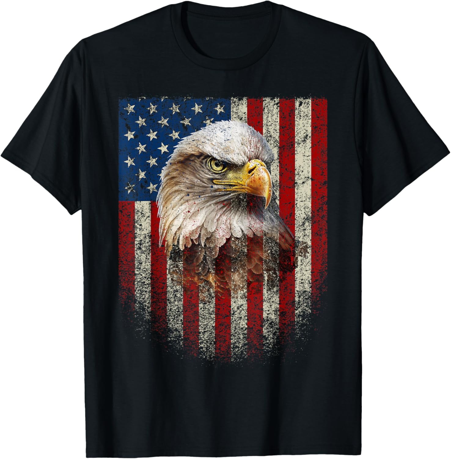 American Flag Bald Eagle Patriotic Red White Blue T-Shirt100% cotton ...